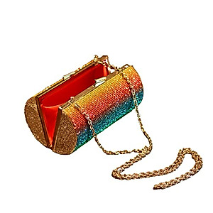 Rainbow Rhinestone Purse Evening Bag Luxury Holographic Handbag Clutch Bag Cylinder Shoulder Bag for Party Wedding