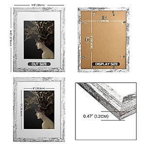 TWING Rustic Picture Frames 11x14 Set of 6, Distressed White Composite Wood Large Gallery Wall Frame Set Display Photos 8x10 with Mat or 11x14 without Mat Wall Mounting, Ideal Valentine Gifts for