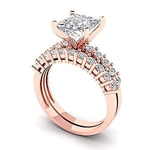 Clara Pucci 2.66 ct Princess Cut Genuine Lab Grown Diamond SI1-SI2 18K Rose Gold Engagement Wedding Bridal Set Ring band Set size 4