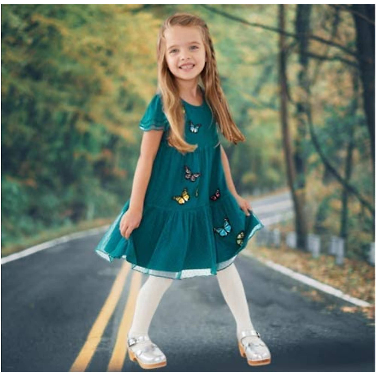 Toddler Girl Tulle Dress Summer Short Sleeve Casual Cotton Green Butterfly Party Dress 2T