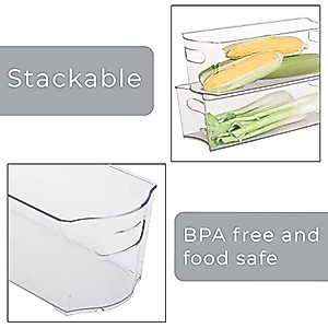 Smart Design Stackable Refrigerator Organizer Bins for Fridge Storage – Clear, 6 x 16 in., Set of 8 – Fridge Organization and Storage Bins with Handles for Easy Living – BPA-Free Plastic