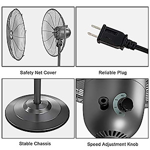 COSTWAY Metal Pedestal Fan, 18-Inch Quiet Oscillating Standing Fan with Height Adjustable, 3 Wind Speed, 4 Blades, Widespread Stand Floor Fan for Bedroom, Room, Home, Office, Shop (Black bronze)