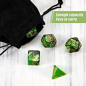 2 Set 11 Dice Polyhedral Dice Set Multisided Dice Set Smooth Touch with Drawstring Bag Compatible with RPG MTG Table Game Dice, 22 Pieces (Green, Black)