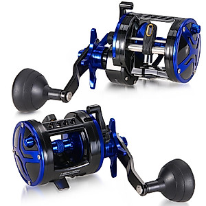 Burning Shark Fishing Reel Round Baitcasting Reel, Saltwater Inshore Surf Trolling Reel, Conventional Reel for Catfish, Musky, Bass, Pike -ECT15R