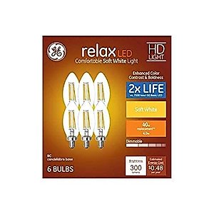 GE Relax 6-Pack 40 W Equivalent Dimmable Soft White B11 BC LED Light Fixture Light Bulb Vintage Soft LED Decorative Candelabra Light Bulb