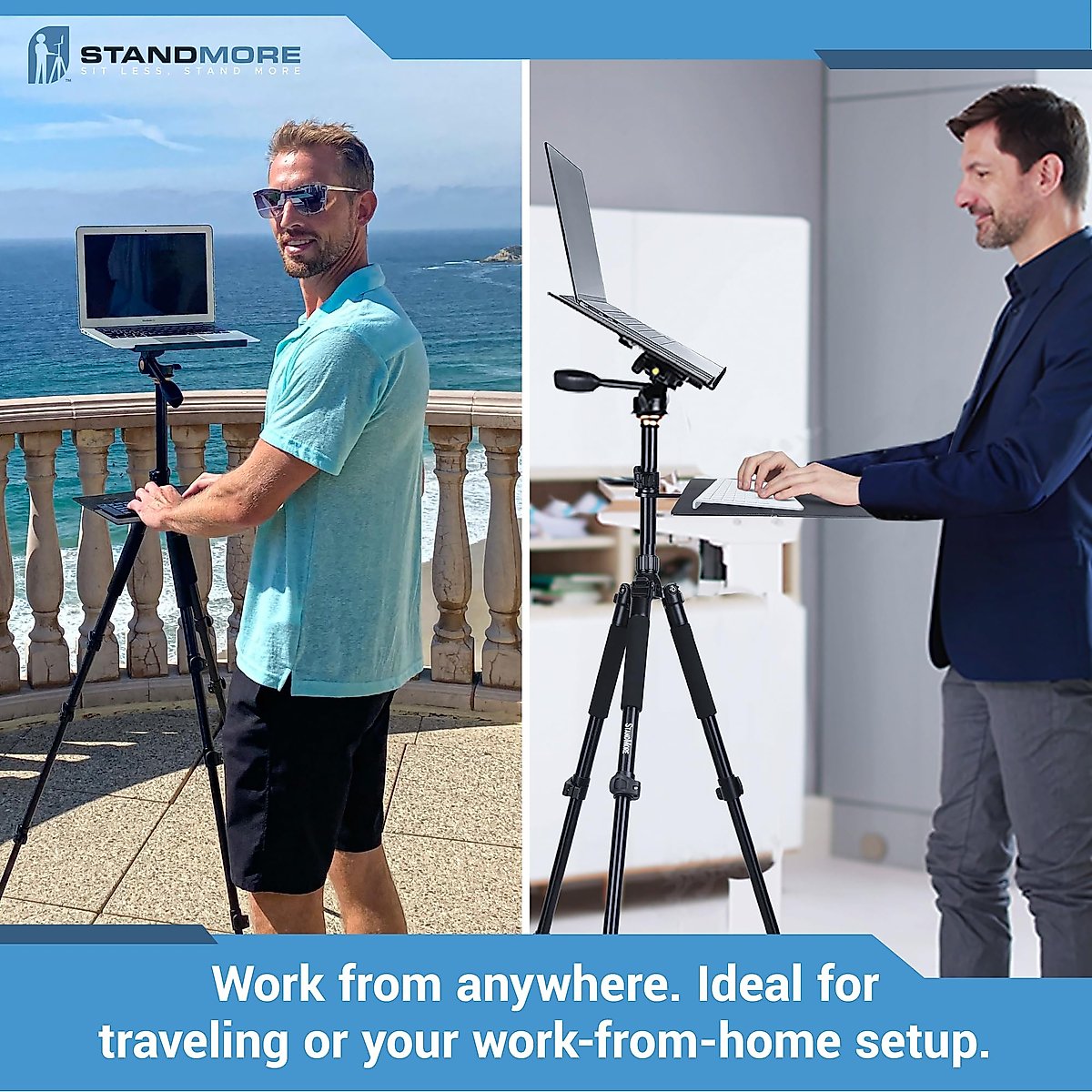 StandMore Portable Standing Desk with Keyboard Tray, Ergonomic Portable Table Height Adjustable Desk with Carrying Bag -Perfect Stand up Desk for Home Office, School - Lightweight Laptop Desk Stand