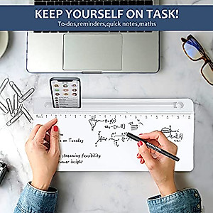 Desk Whiteboard Dry Erase Glass Whiteboard with 15“ Ruler Marker,Tilted Notepad Computer Keyboard Stand with White Dry Erase Board Surface, Desktop White Board to-do List Memo Notepad,White