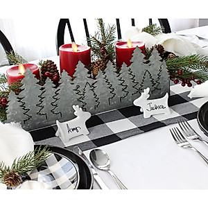 AuldHome Design Reindeer Place Card Holders (12-Pack), Ceramic Reusable Write-On Wipe-Off Christmas Place Card Stands for Table