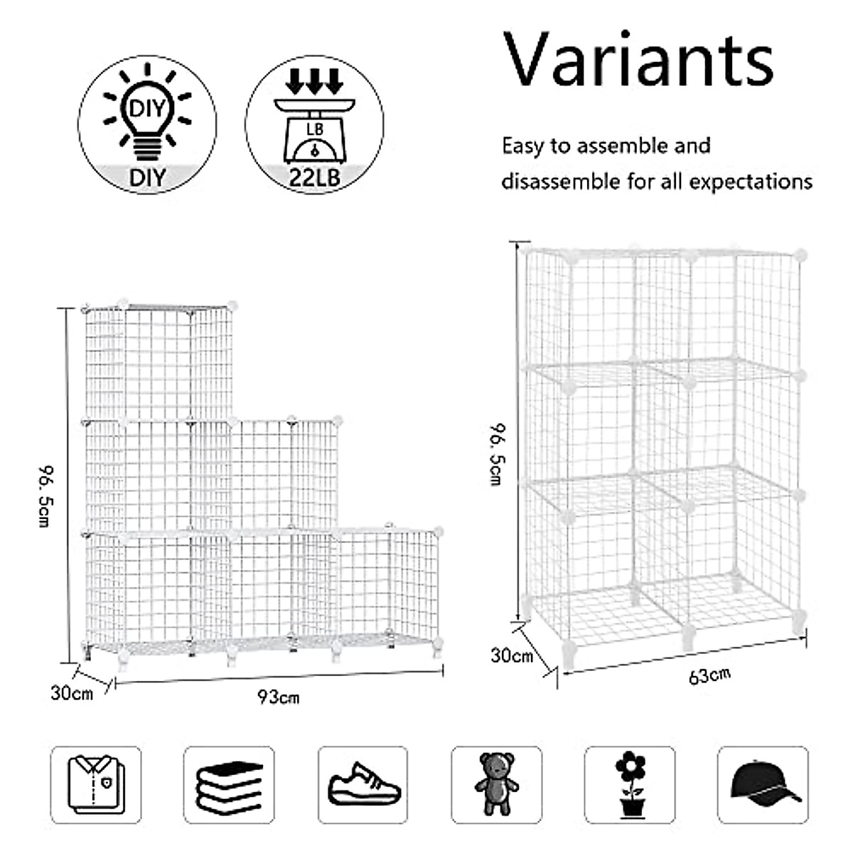 Wolizom Wire Cube Storage, Metal Grids Shelves Bookshelf, Stackable Modular Shelving Organizer, DIY Closet Bookcase Bookshelf, 6-Cube Grid Storage Shelf for Bedroom, Living Room, Office