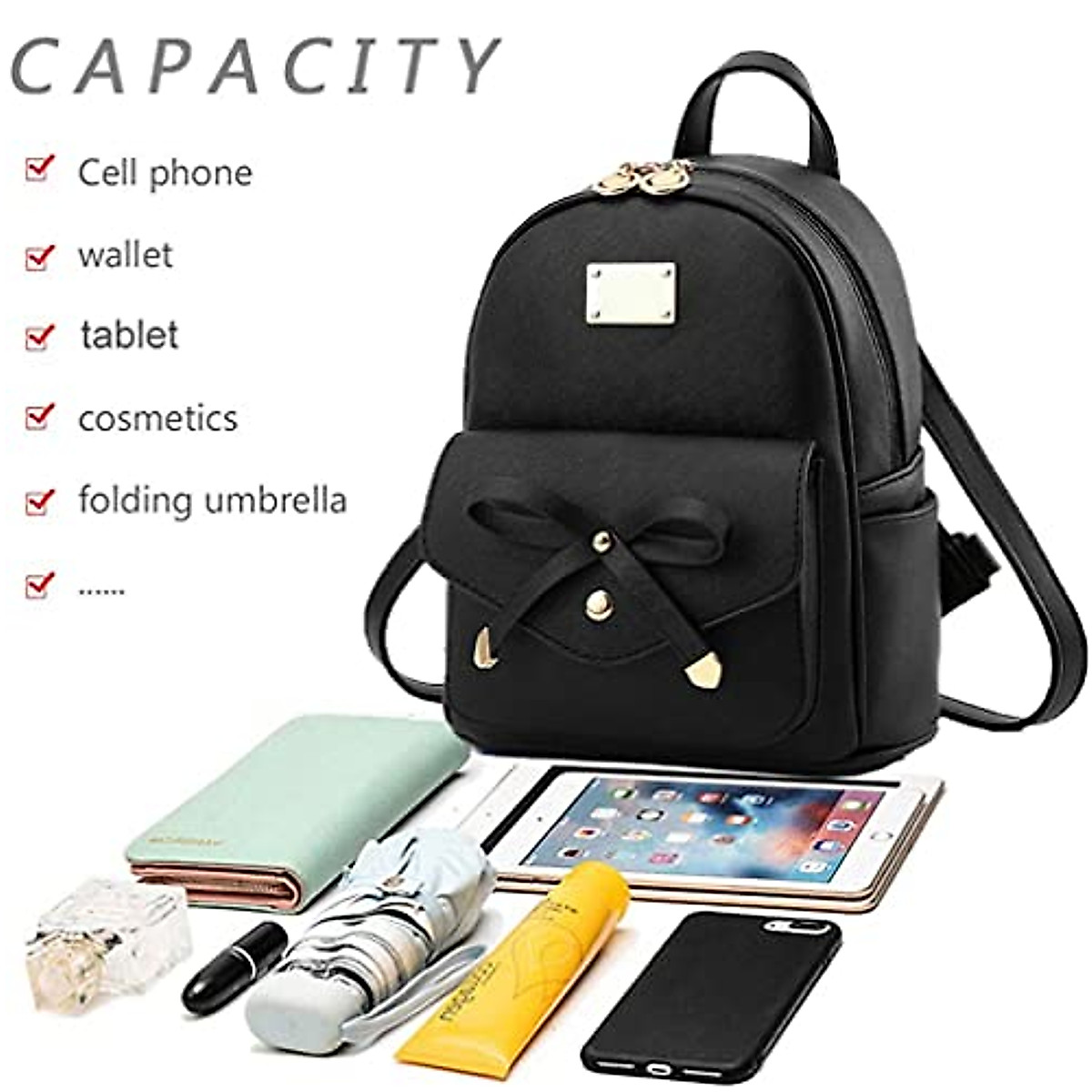 Girls Leather Mini Backpack Purse Cute Bowknot Fashion Small Backpack Purses for Teen Women, Hotpink