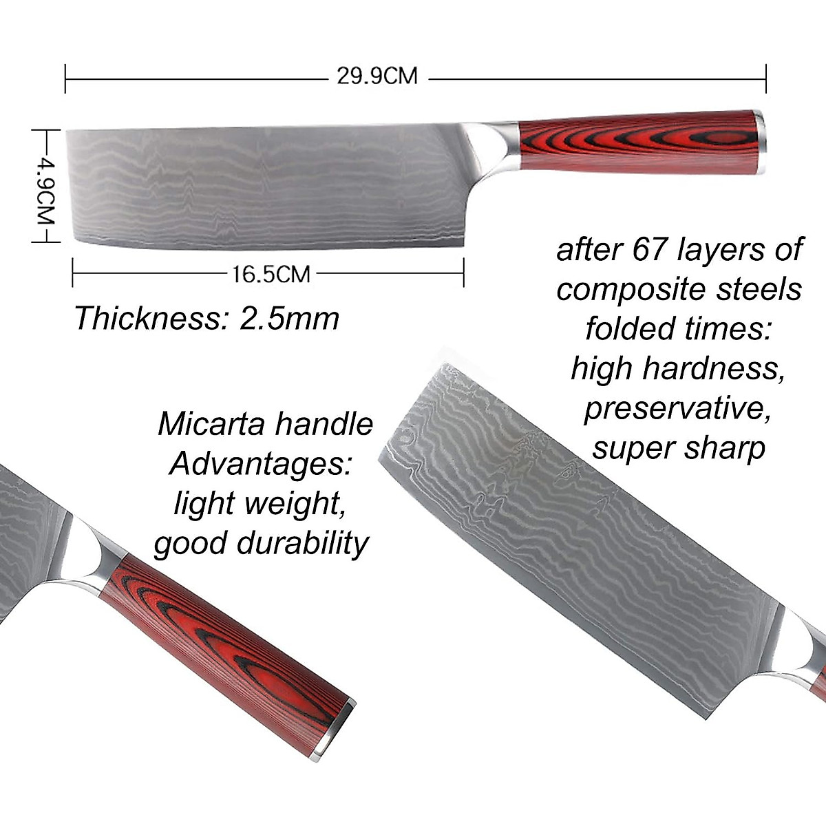 Jasni Chef Knife Professional High Carbon VG10 Damascus Steel Nakiri Knives Japanese 7 Inch Kitchen Knife, Fruit and Vegetable Chefs Knife, Ultra Sharp 67-Layer Forged Blade Knife