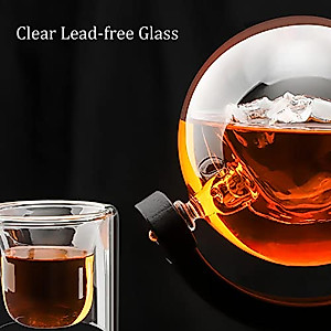 Whiskey Decanter Set with Glasses, Skull Whiskey Decanter Sets for Men, Bourbon Crystal Liquor Decanter with Wood Base & 360°Rotatable Bracket, Gift for Dad Anniversary Birthday House Warming Father