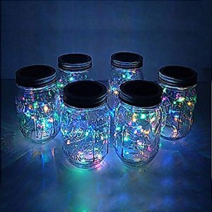 Decorman Solar Mason Jar Lid Lights, 6 Pack 20 LED Waterproof String Fairy Star Firefly Jar Lids Lights for Patio Garden Yard Lawn Party Wedding Christmas Decoration(Jars & Hangers Not Included)
