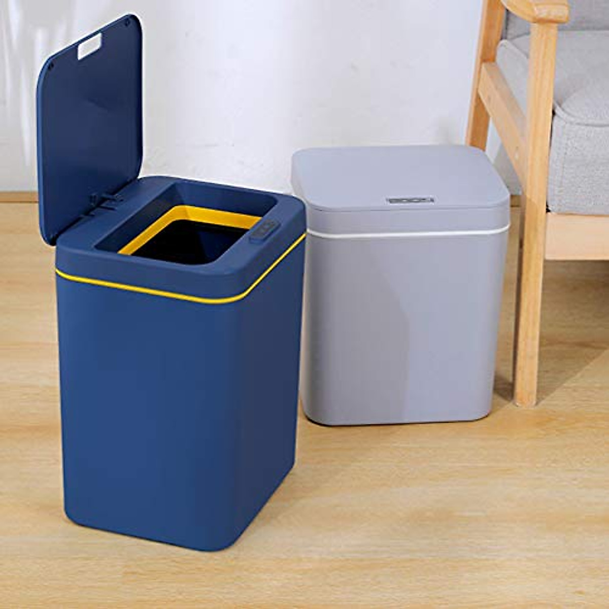 Hemoton Automatic Trash Can Motion Sensor Kitchen Garbage Bin Touchless for Bedroom Bathroom 16L Blue