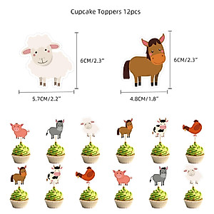 Ipalmay Farm Birthday Party Supplies - 32pcs Rustic Barnyard Kids Party Decorations, Colorful Cow Sheep Pig Balloons, Happy Birthday Banner, Animal Cup Cake Toppers, Boy Girl Teens Party Backdrop