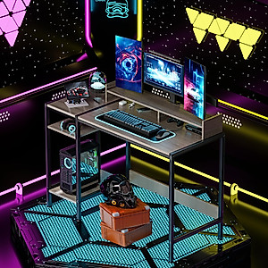 Computer Desk - 47” Gaming Desk, Home Office Desk with Storage, Small Table with Monitor Stand, Adjustable Storage Space, Modern Design Corner Table