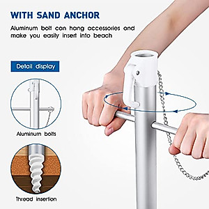 FEFLO Beach Sand Umbrella Portable Outdoor: 7ft Arc Length 6.5ft Diameter Large Striped Heavy Duty Wind Proof UV 50+ Parasol with Anchor Adjustable Tilt Pole 8 Ribs Carry Bag Lightweight