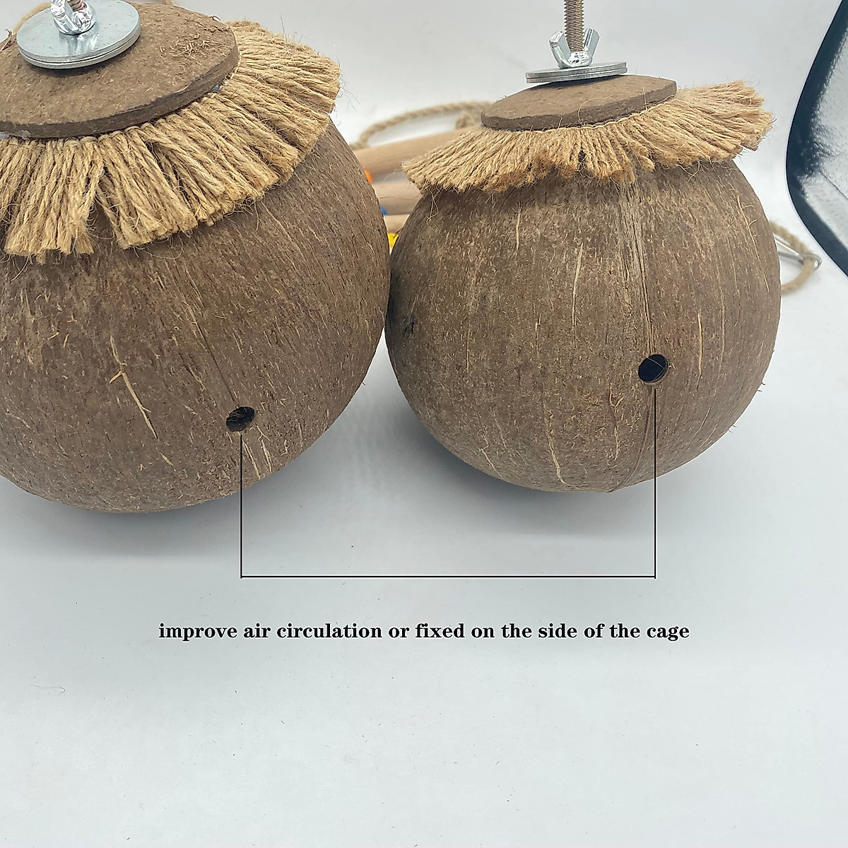 kuminamoja Coconut Bird's Nest with Ladder for Parrots Parakeet Conures Cockatiel and Small Animals (Large)