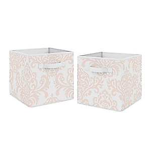 Sweet Jojo Designs Blush Pink and White Damask Organizer Storage Bins for Amelia Collection - Set of 2