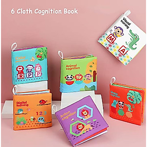 6 Soft Cloth Book Touch and Feel Baby Books Toys 0-24 Months， Crinkle Baby's First Fabric Book Activate Visual & Brain for Newborn, Toddler and Infant Early Education Cognition Busy Book