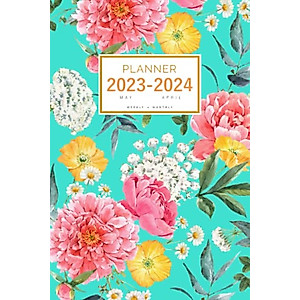 Planner 2023-2024: 6x9 Weekly and Monthly Organizer from May 2023 to April 2024 | Peony Summer Flower Design Turquoise