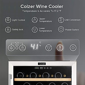 COLZER Premium 24 Inch Wine Cooler, 51 Bottle Wine Fridge with 2 Locks Humidity Control Intelligent Digital Upgrade Compressor Built in or Freestanding Wine Cellars for Home Office Bar