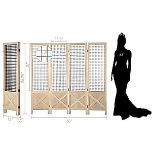 Wnutrees 4 Panel Gridwall Display, Portable Freestanding Display Board for Craft/Art Shows, Retail, Events, Decorative Wood Room Divider Folding Screens, Natural