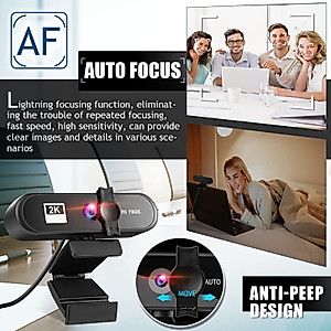 1 Set Webcam USB 4K HD-compatible with Privacy Cover, Webcam with Microphone, 360 Degree Rotation Web Cam, Video Calling Computer Camera A