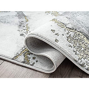 Abani Contemporary Area Rug, Non-Shed Modern Rugs Marble Print Dining Room Rug (Grey, 10' x 14')