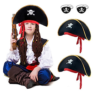 M&G House Halloween Adult and Kid's Party Pirate Hats Caribbean Pirate Hat Cap - 2 Pieces Black