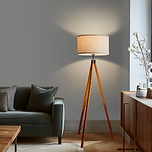 Brightech Eden Tripod Floor Lamp, Dimmable Standing Lamp with Solid Wood Legs for Bedroom Reading, Tall Tree Lamp for Offices, Modern LED Lamp for Living Rooms, Great Living Room Decor - Havana Brown