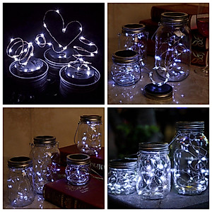 KZOBYD 6 Pack Mason Jar Lid Solar Waterproof Fairy Starry Firefly Lights for Regular Mouth Mason Jar Lantern on Patio Yard Pathway Festivals Home Decor(Jars Not Included)(6, White)