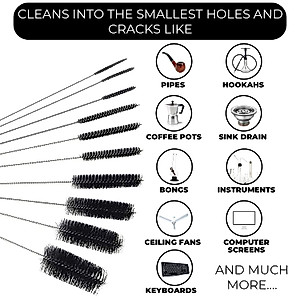 Professional Tube Cleaning Brush Set,Purple, Small 5 Pc. Kit, Long Deep Cleaning Brushes with Flexible Handles for Bottles, Straws, Pipes, Glass, Guns, and Detailing, Heavy Duty 9.8” Length