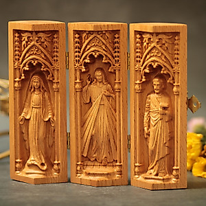 Holy Family Catholic Triptych of the Virgin Mary Jesus Christ St Joseph Portable Altar Catholic Home Decor Wood Handicrafts Religious Gifts