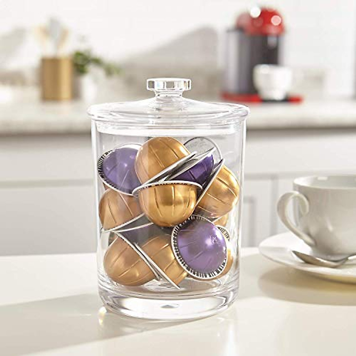 STORi Premium Quality Makeup and Cotton Ball Holders | 60-oz Clear Plastic Apothecary Jar with Lid | Perfect Storage Container to Organize Bathroom and Vanity