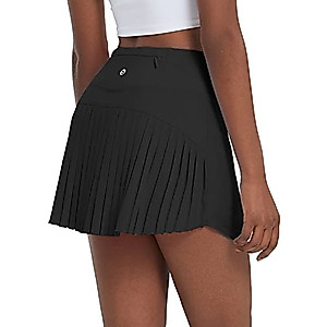 BALEAF Women's Pleated Tennis Skirts High Waisted Lightweight Athletic Golf Skorts Skirts with Shorts Pockets Black Medium