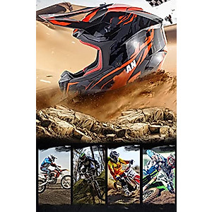 Kids Motocross Helmet Set (4 Pcs), DOT Approved Crash Helmet Full Face MTB Helmet with Removable Ear Pads, Motorbike Protective Gear for Off Road ATV Quad Bike