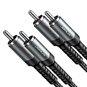 JSAUX RCA Cable（10ft/3M, RCA Audio Cable Shielded Stereo 2RCA to 2RCA Male Y Braided Cord Compatible for Home Theater, HDTV, Amplifiers, Hi-Fi Systems, Car Audio[Grey]