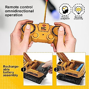 Construction Excavator - Toy Engineering Digger Truck, Remote Control Rechargable Hydraulic Car for 6 7 8 9 Year Old Boys Girls, Educational Birthday Gifts for Kids 3 4 5 Years Old