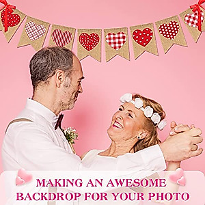 Valentine's Day Banners Valentine Burlap Banner Heart Burlap Banner Heart Banner Garland Valentines Day Decorations with Bows for Wedding Anniversary Birthday Party Decorations Supplies