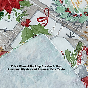 Newbridge Merry Christmas Stocking Holiday Vinyl Flannel Backed Tablecloth - Noel Christmas Wreath, Festive Seasons Greetings Print Wipe Clean Easy Care Xmas Tablecloth, 60” x 102” Oblong/Rectangle