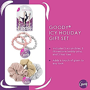 Goody Icy Holiday Scrunchies 3 count with 3 count Bobby Pins and Assorted Forever Elastics 3 count