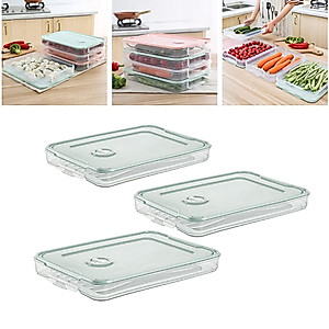 apofly 3PCS Fridge Food Holder Dumpling Storage Box Case Food Organizer Tray Container Single Layer Stackable with Lid Plastic Green
