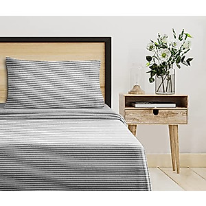Dreamer's Nest Jersey Bed Sheet Set Cotton Blend Knit 3 Piece - 1 Flat Sheet 1 Fitted Sheet 1 Pillowcases T-Shirt Soft Stretchable Sheets All Season Bedding (Grey Stripe, Twin)