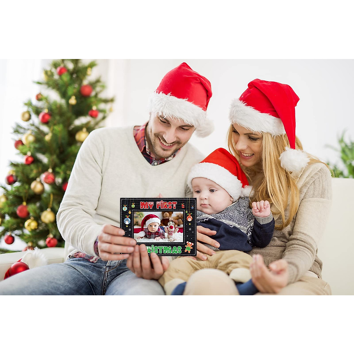 WaaHome Baby's First Christmas Picture Frame 2024 My First Christmas Photo Frame, Newborn Baby Girl Boy 1st Christmas Picture Frame Gifts for New Parents Mom Dad Baby Shower