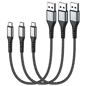 SUNGUY Micro USB Cable 1FT[3Pack] Short Braided USB 2.0 Micro Fast Charging and Data Sync Cord for Samsung Galaxy S7 Edge S6,Moto G5 G5S Plus,Sony Xperia Z3 Z5