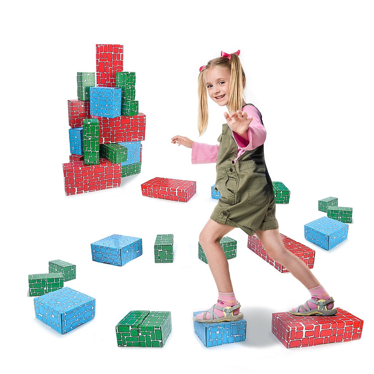 Cardboard Building Block, Exercise N Play 40pcs Extra-Thick Jumbo Giant Building Blocks in 3 Sizes for Kids