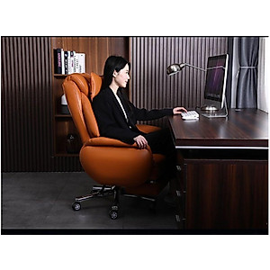 Computer Chair, Home Office Desk Chairs, Swivel Chair Leather Reclining Office Computer Chair Home Study Business Gaming Swivel Chair (Color : Off-White)
