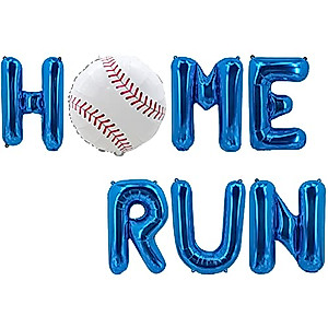 Blue Baseball Home Run Banner Balloons - Home Run Letter Foil Balloon - Soft Ball Sport Match Birthday Party Balloon Decoration