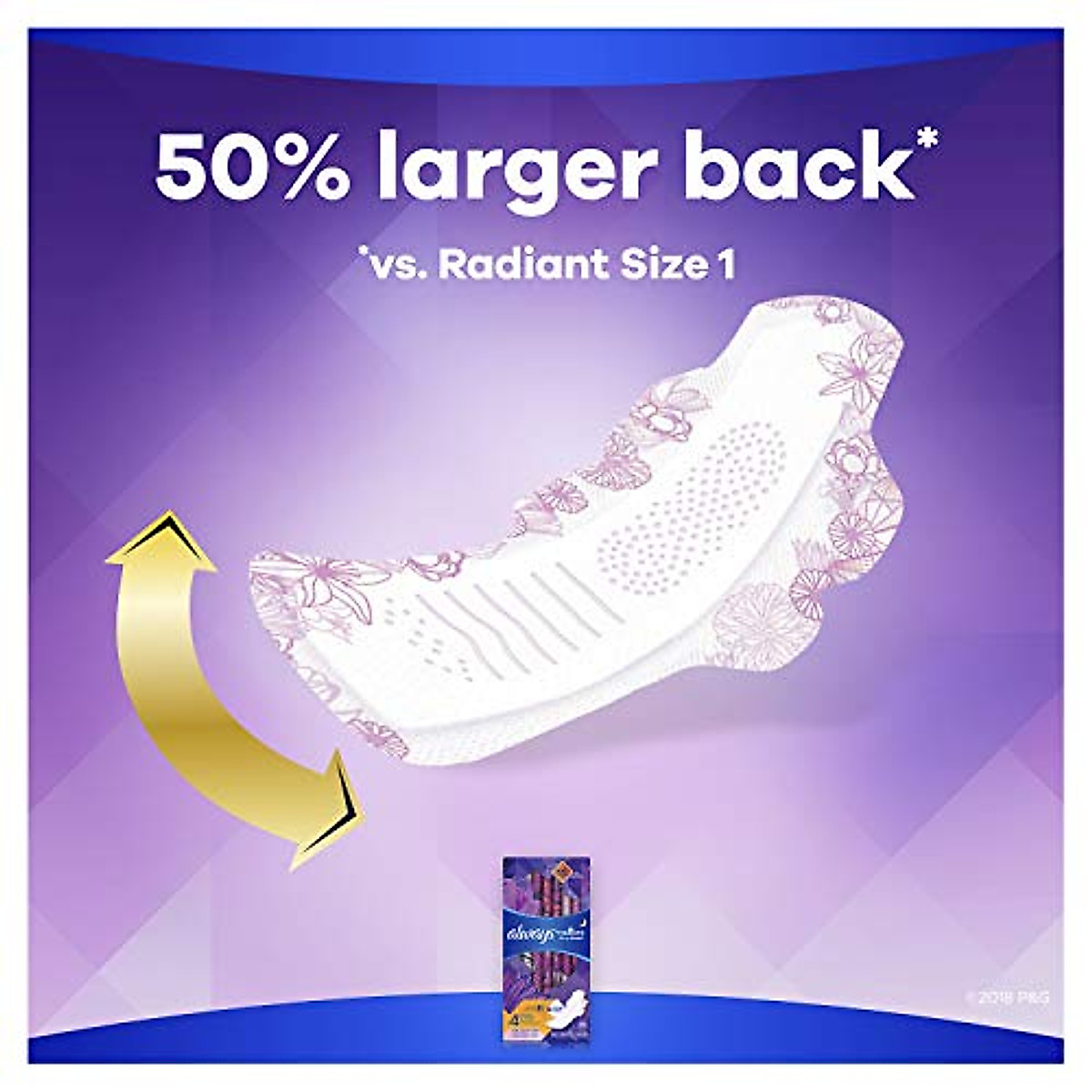 ALWAYS Radiant, Size 4, Overnight Sanitary Pads With Wings, Scented, 20 Count